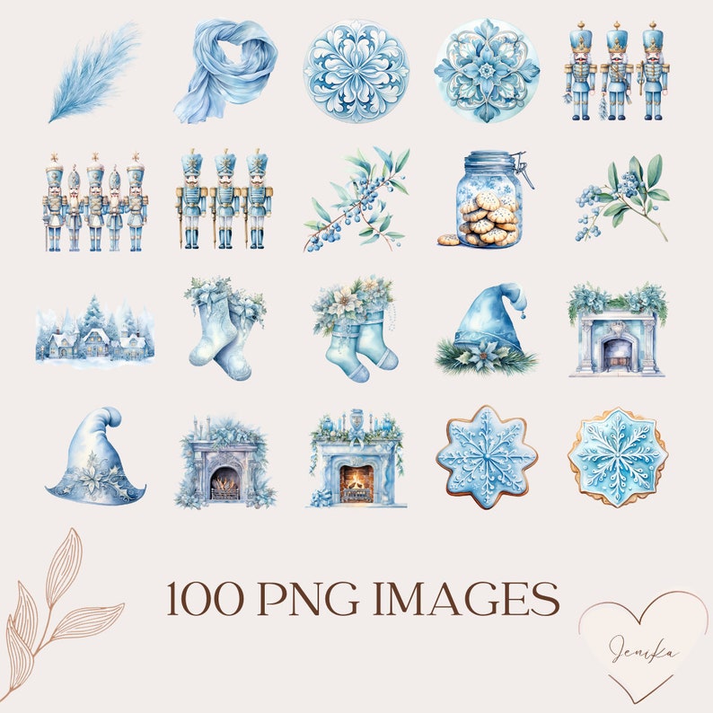 Blue Christmas Clipart Set - 100 Festive PNG Images for Holiday Crafts ...