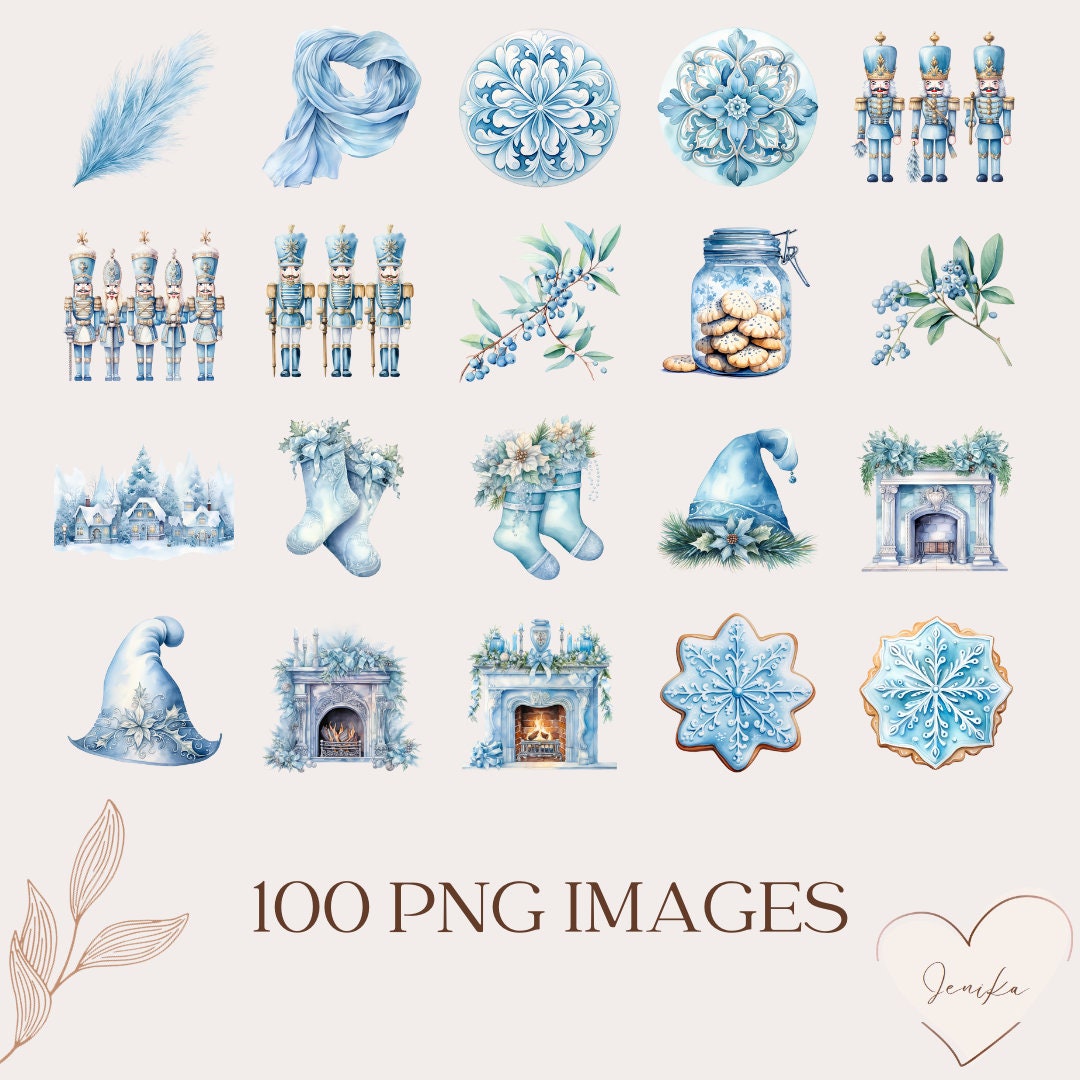 Blue Christmas Clipart Set - 100 Festive PNG Images for Holiday Crafts ...