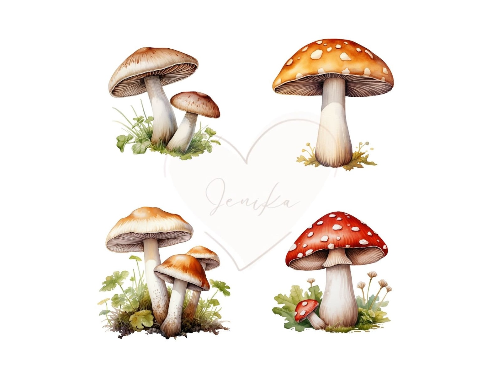 Set of 20 - Watercolor Mushroom Clipart Cute Forest Nature Toadstool ...