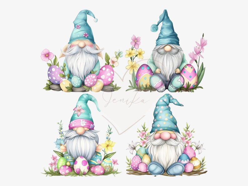 Easter Gnome Clip Art Set of 20, Cute Spring Gnome Design, Transparent ...
