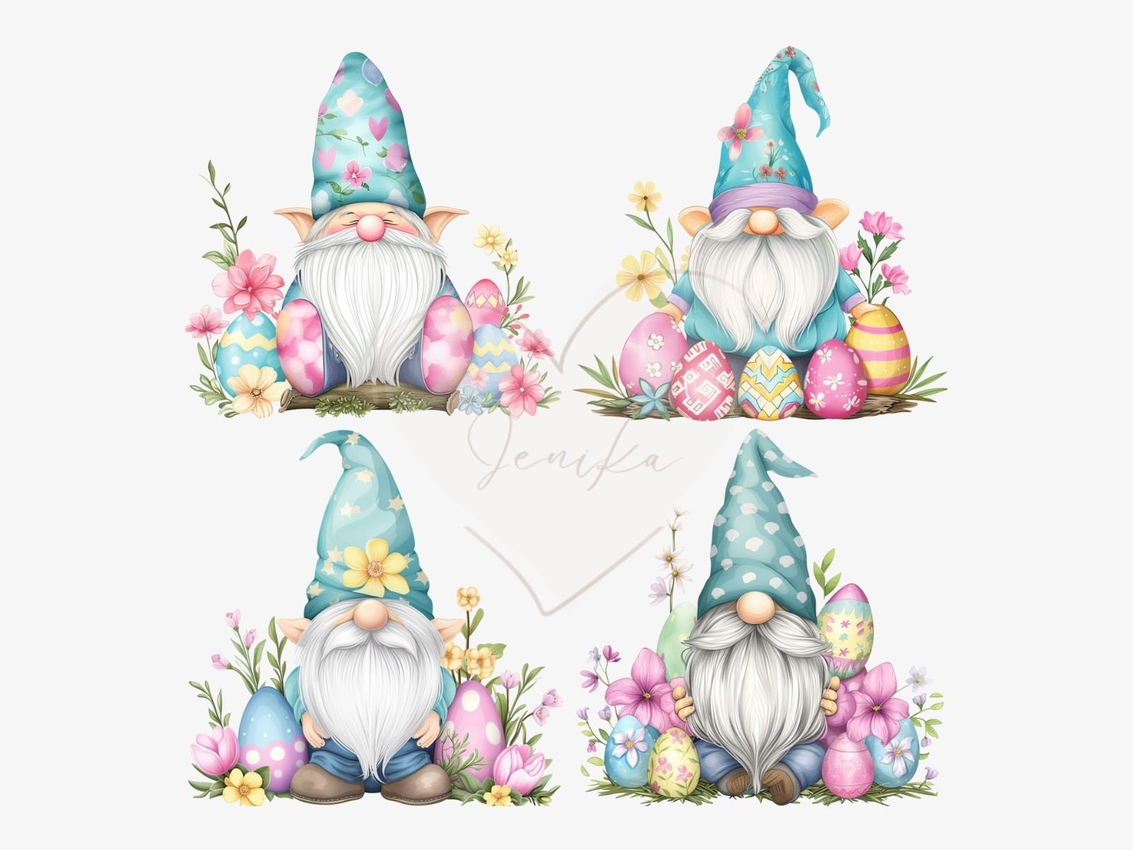 Easter Gnome Clip Art Set of 20, Cute Spring Gnome Design, Transparent ...