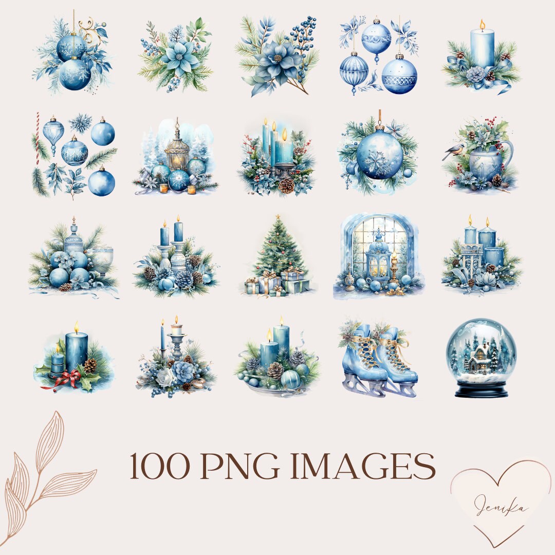 Blue Christmas Clipart Set - 100 Festive PNG Images for Holiday Crafts ...