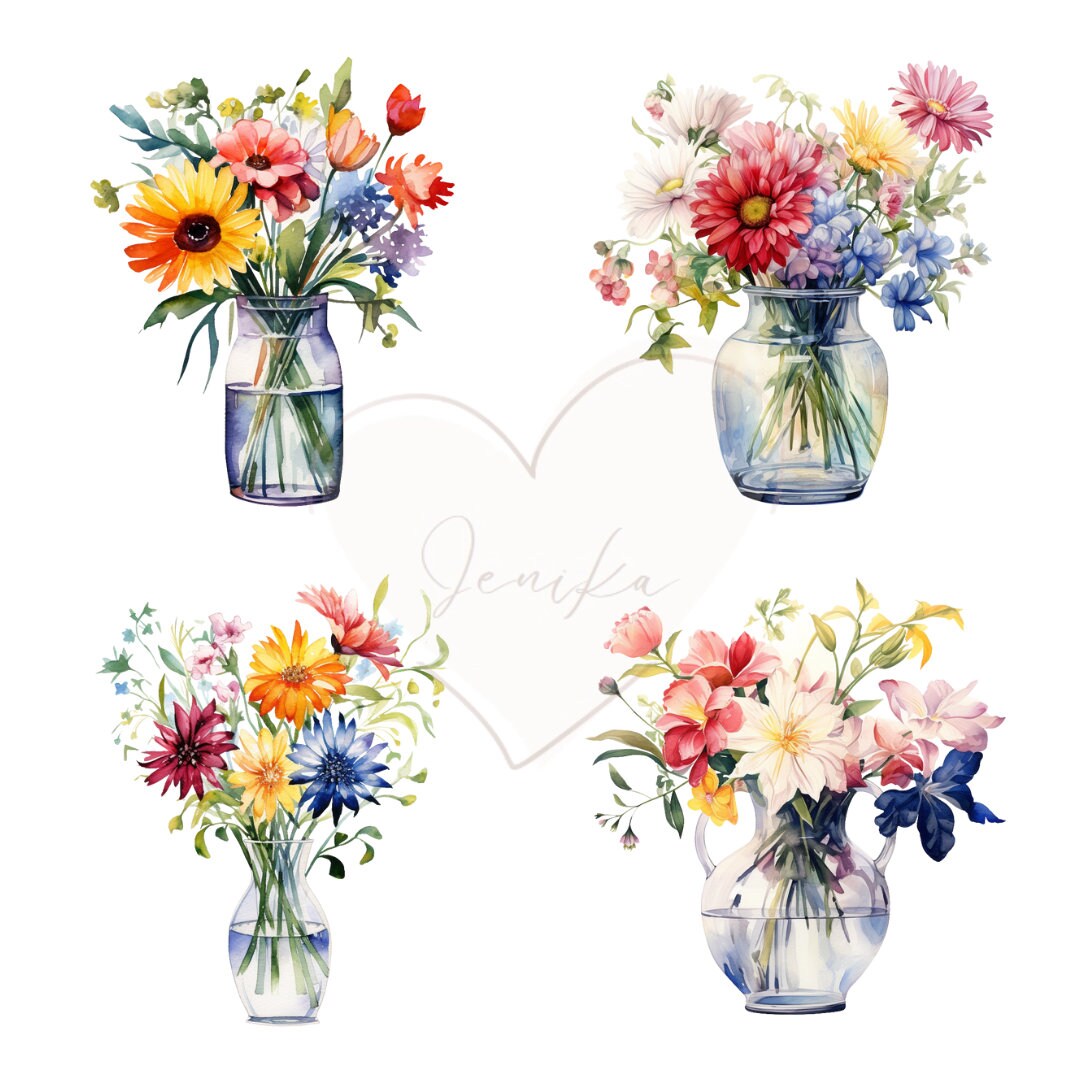 Set of 20 Colorful Flower in Vase Clipart High Quality Pngs Digital ...