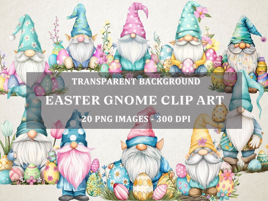 Easter Gnome Clip Art Set of 20, Cute Spring Gnome Design, Transparent ...
