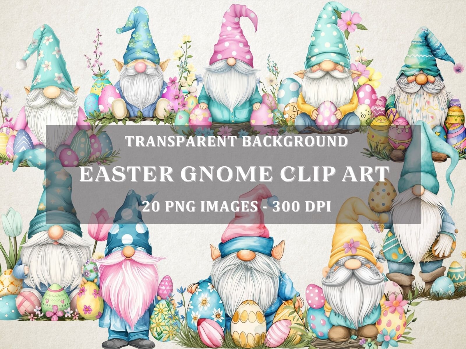 Easter Gnome Clip Art Set of 20, Cute Spring Gnome Design, Transparent ...
