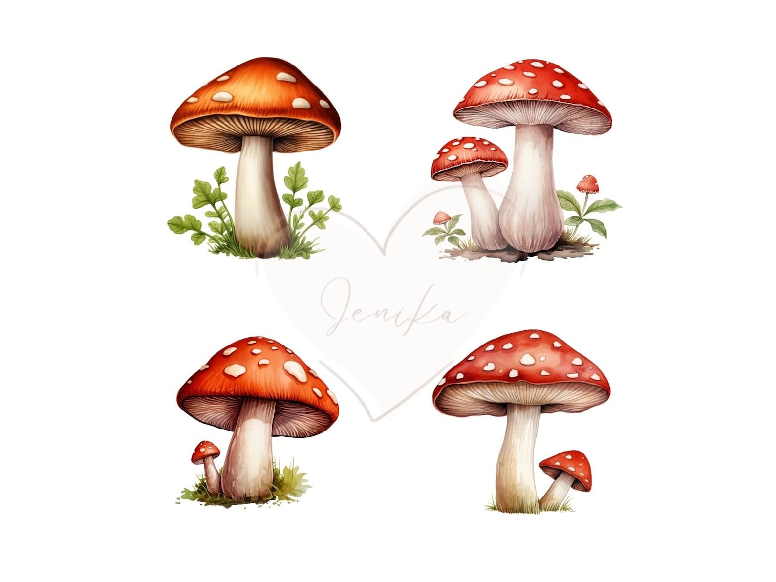 Set of 20 - Watercolor Mushroom Clipart Cute Forest Nature Toadstool ...