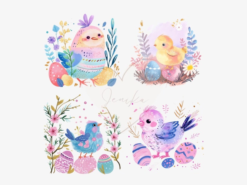 Easter Chick and Eggs Clipart Set - 20 Adorable Illustrations for DIY ...