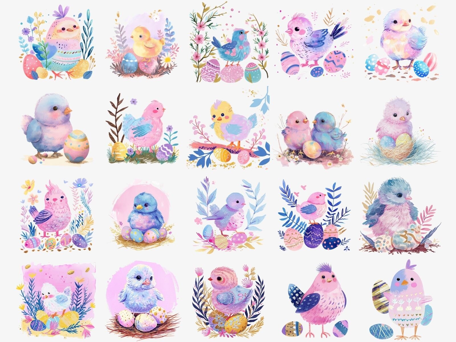 Easter Chick and Eggs Clipart Set - 20 Adorable Illustrations for DIY ...