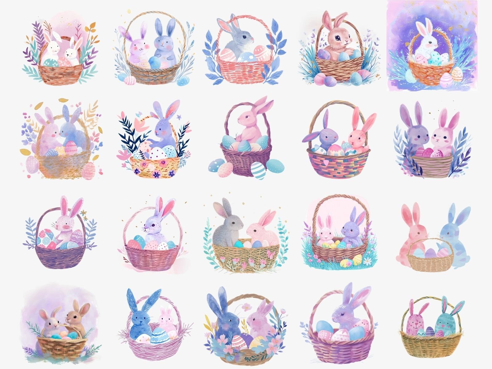 Easter Bunny Clipart Set of 20, Watercolor Rabbit & Eggs, Digital ...