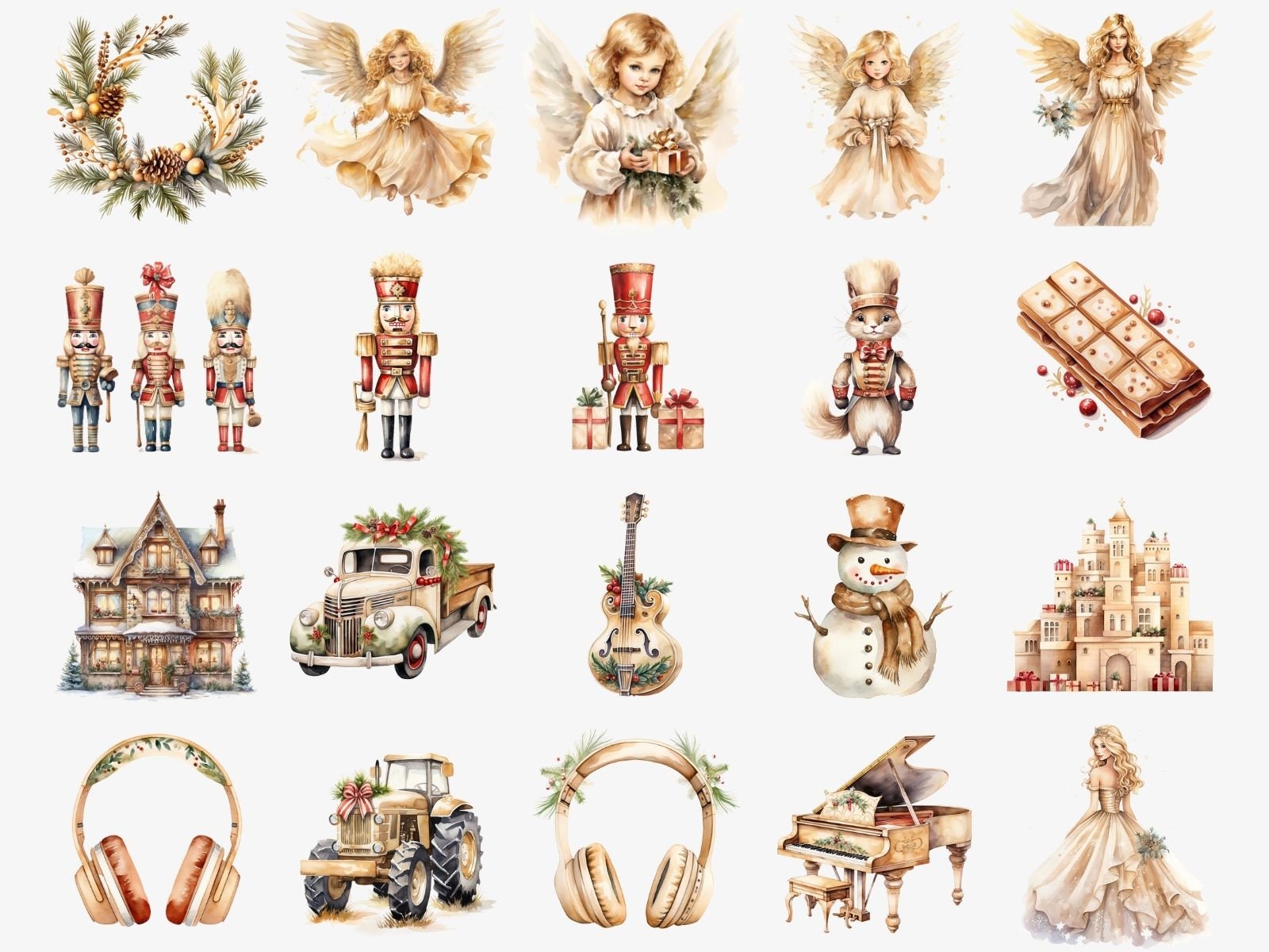 Set of 100 - Beige Christmas Clipart Set 300 DPI, PNG Format - Etsy