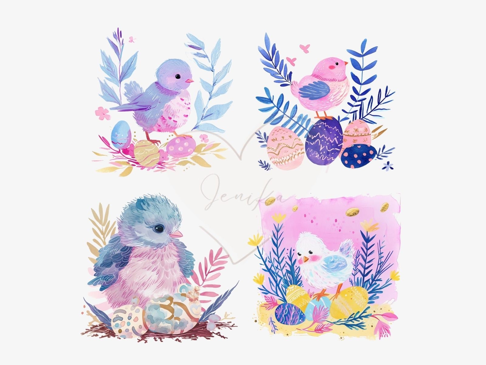 Easter Chick and Eggs Clipart Set - 20 Adorable Illustrations for DIY ...