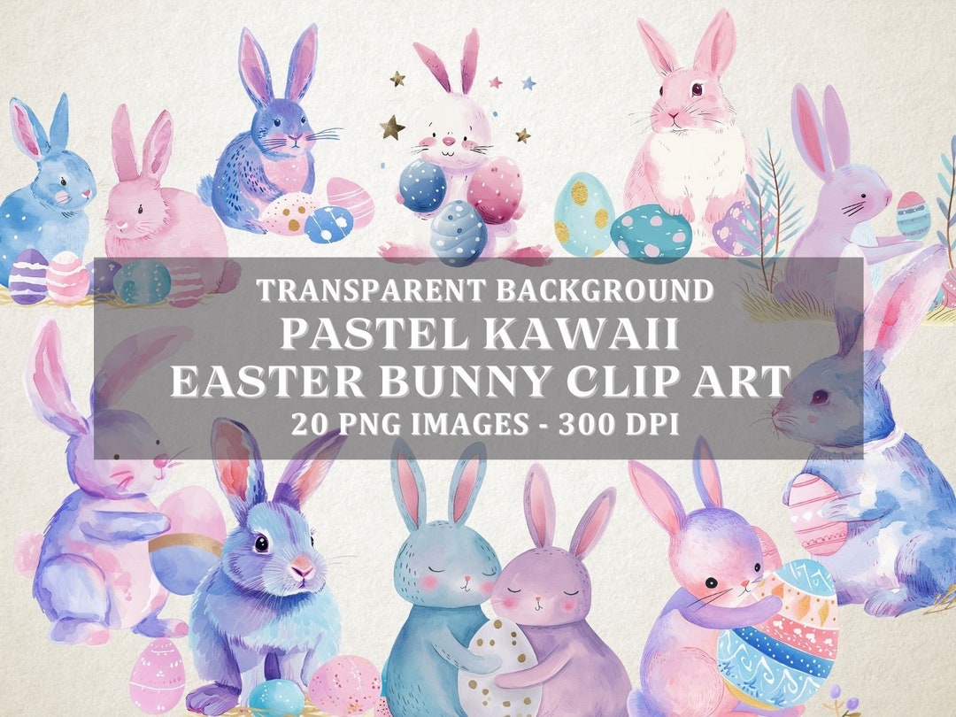 Watercolor Easter Bunny Clipart Set, 20 PNG Files, Pastel Easter Rabbit ...