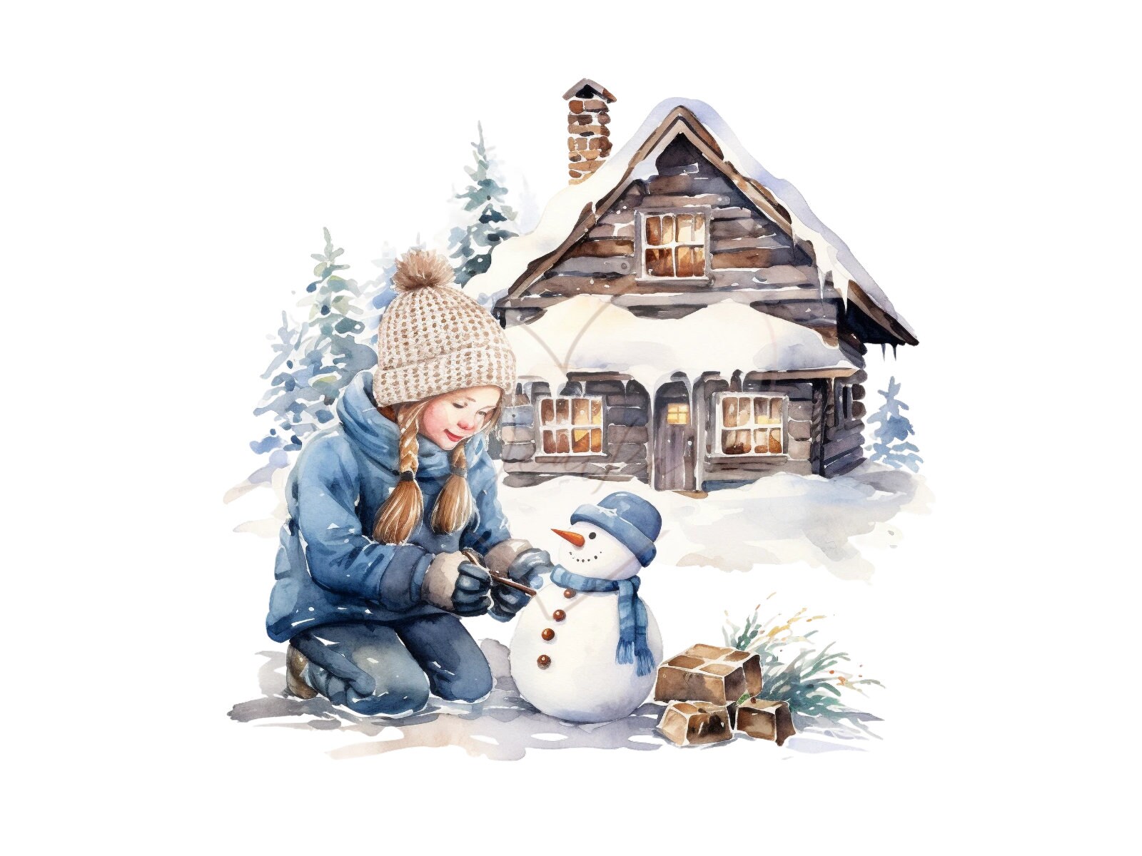 Set of 10 Watercolor Kids Building Snowman Clipart, High Quality PNG ...