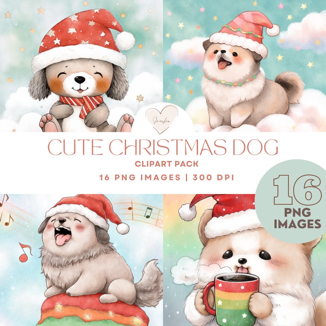 Christmas Cute Dogs Clipart Pack 16 PNG Festive Dog Images, Cozy ...
