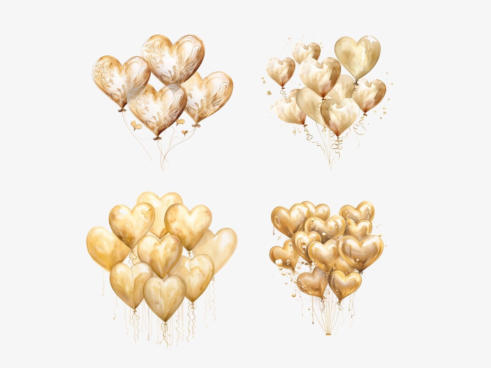 Gold Heart Balloon Clip Art Bundle, Set of 20, PNG, Transparent ...