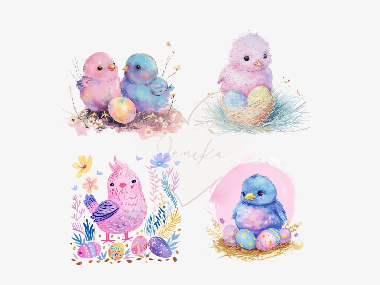 Easter Chick and Eggs Clipart Set - 20 Adorable Illustrations for DIY ...