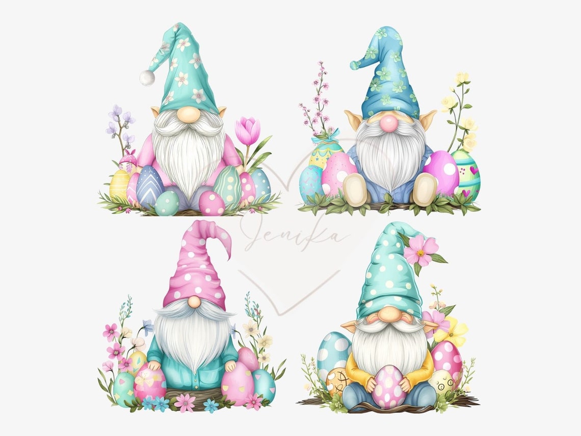 Easter Gnome Clip Art Set of 20, Cute Spring Gnome Design, Transparent ...
