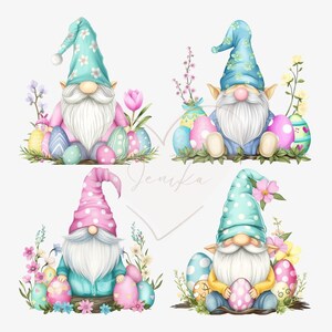 Easter Gnome Clip Art Set of 20, Cute Spring Gnome Design, Transparent ...