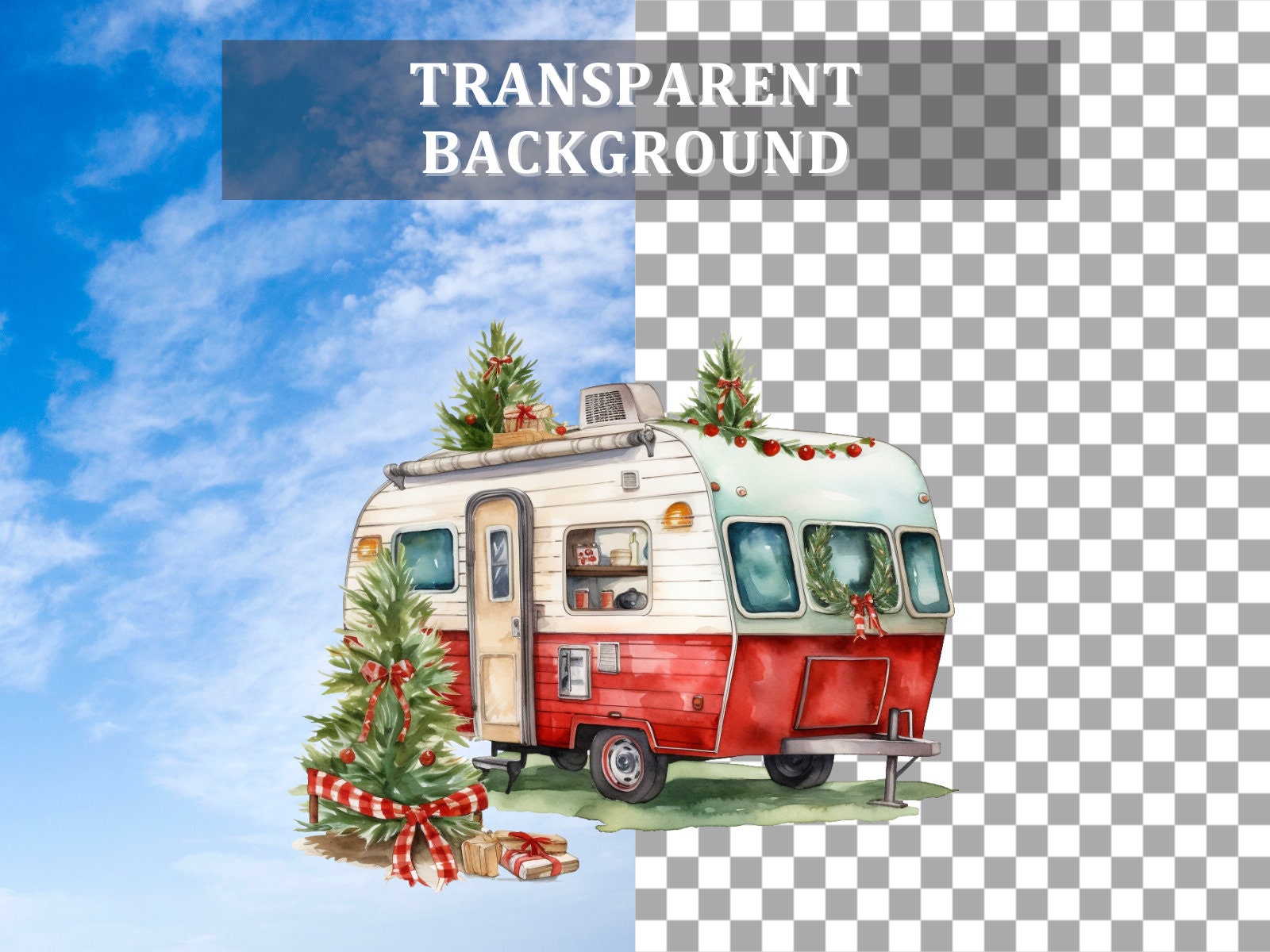Set of 20 - Christmas RV Caravan Clipart Watercolor Christmas Campervan ...