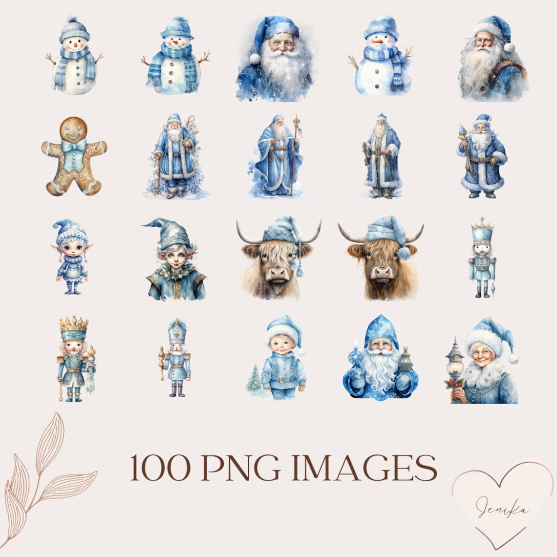Blue Christmas Clipart Set - 100 Festive PNG Images for Holiday Crafts ...