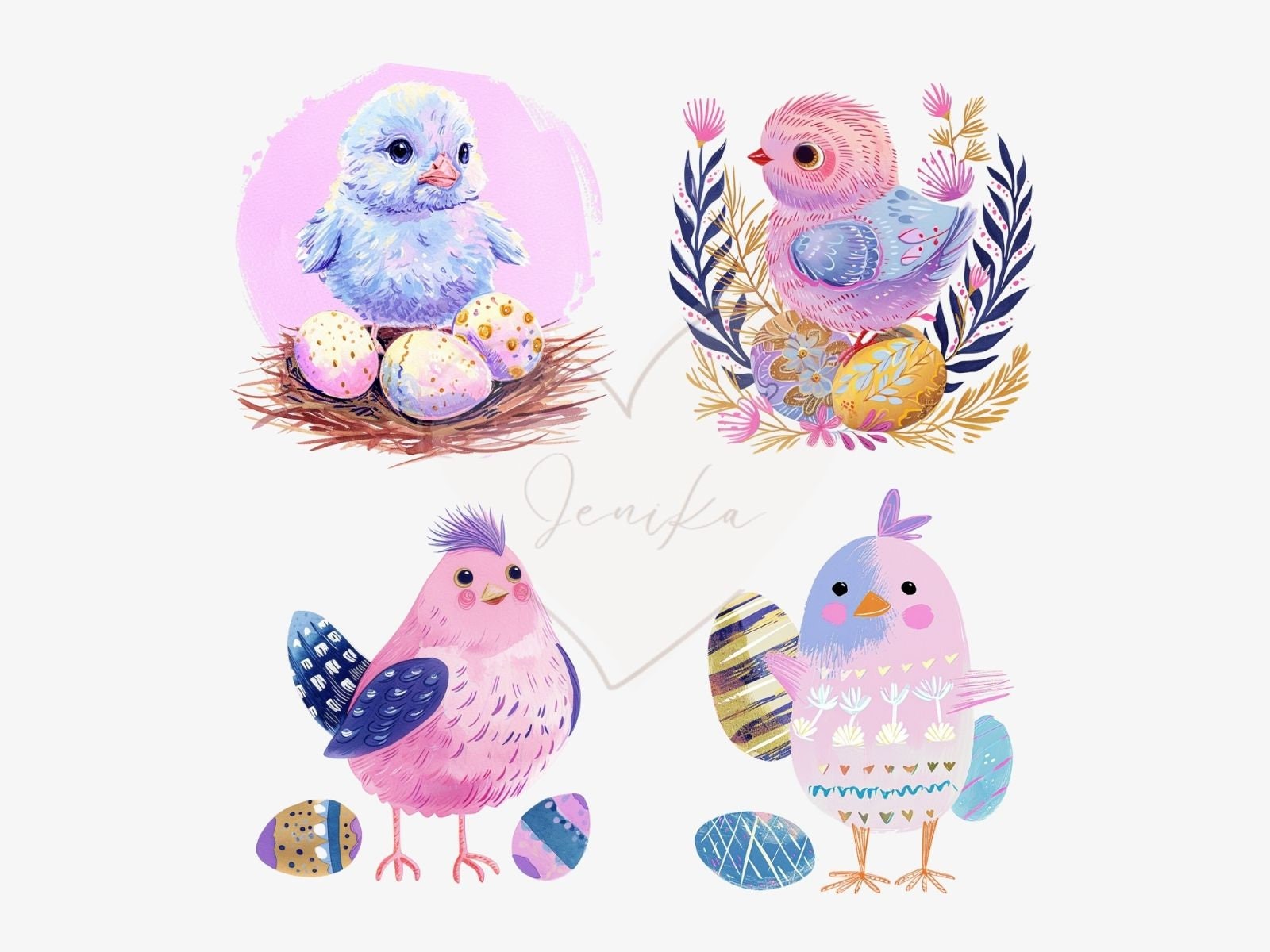 Easter Chick and Eggs Clipart Set - 20 Adorable Illustrations for DIY ...