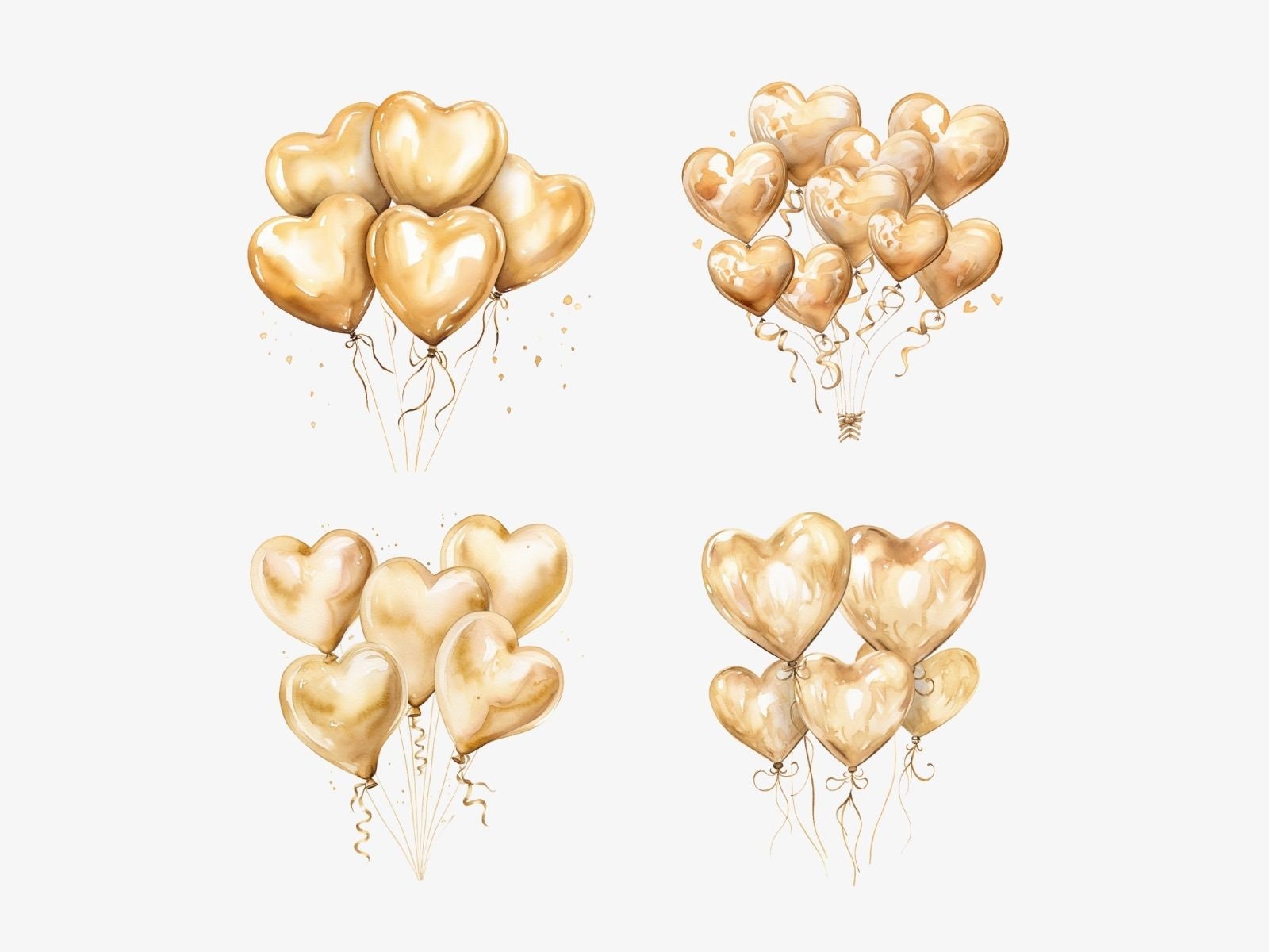 Gold Heart Balloon Clip Art Bundle, Set of 20, PNG, Transparent ...