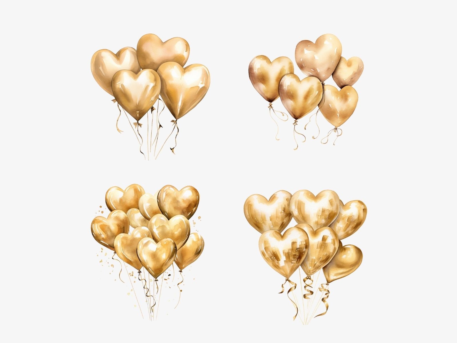 Gold Heart Balloon Clip Art Bundle, Set of 20, PNG, Transparent ...