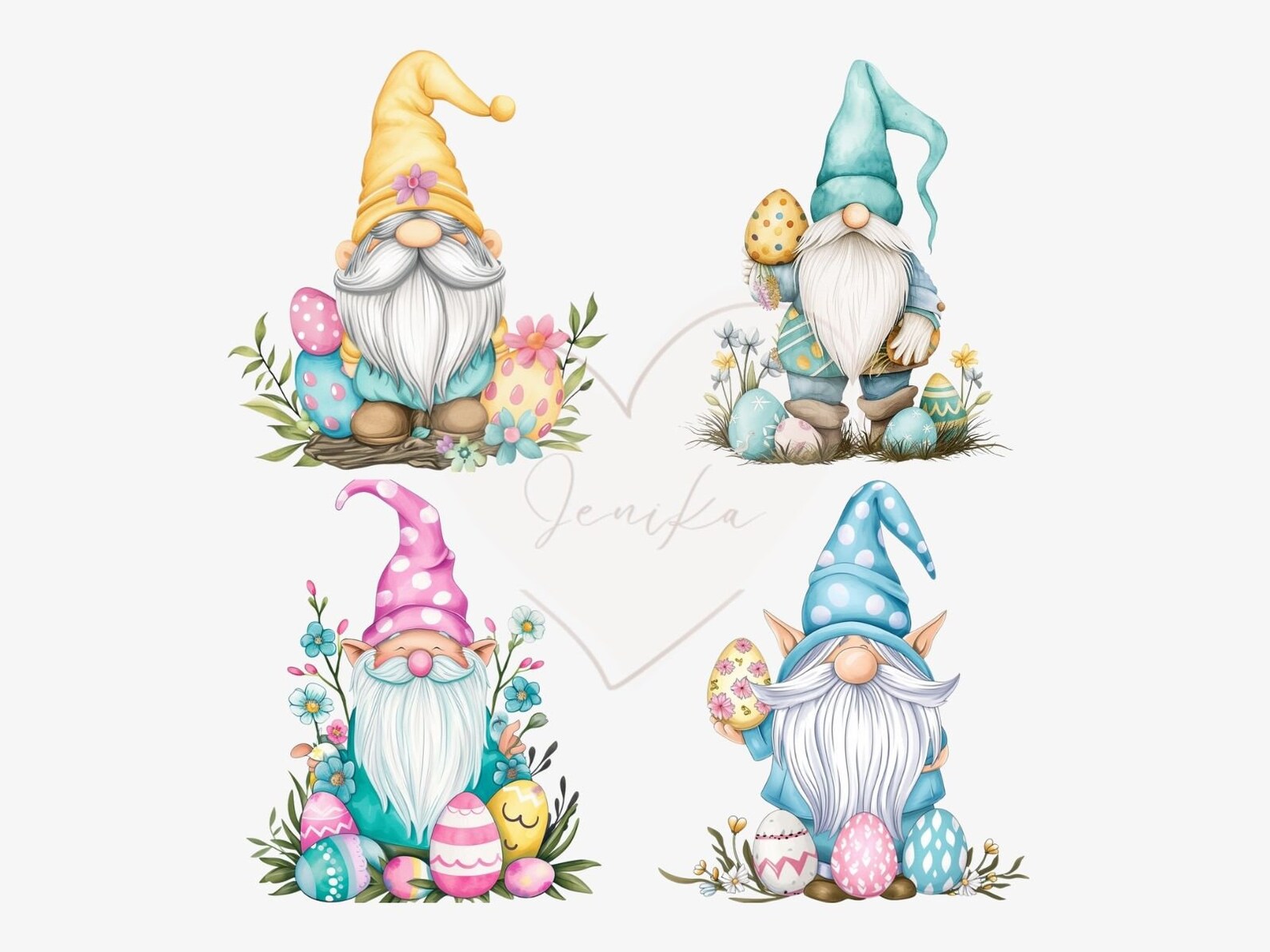 Easter Gnome Clip Art Set of 20, Cute Spring Gnome Design, Transparent ...