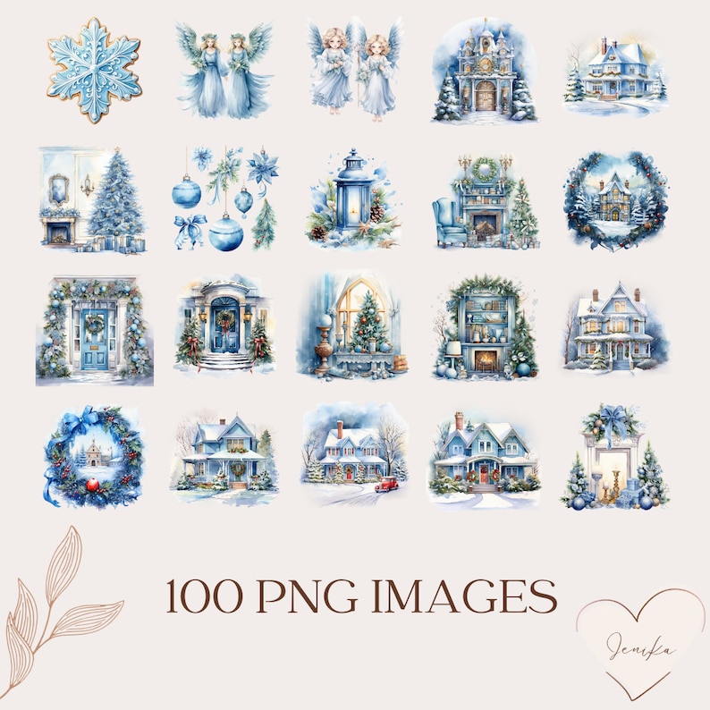 Blue Christmas Clipart Set - 100 Festive PNG Images for Holiday Crafts ...