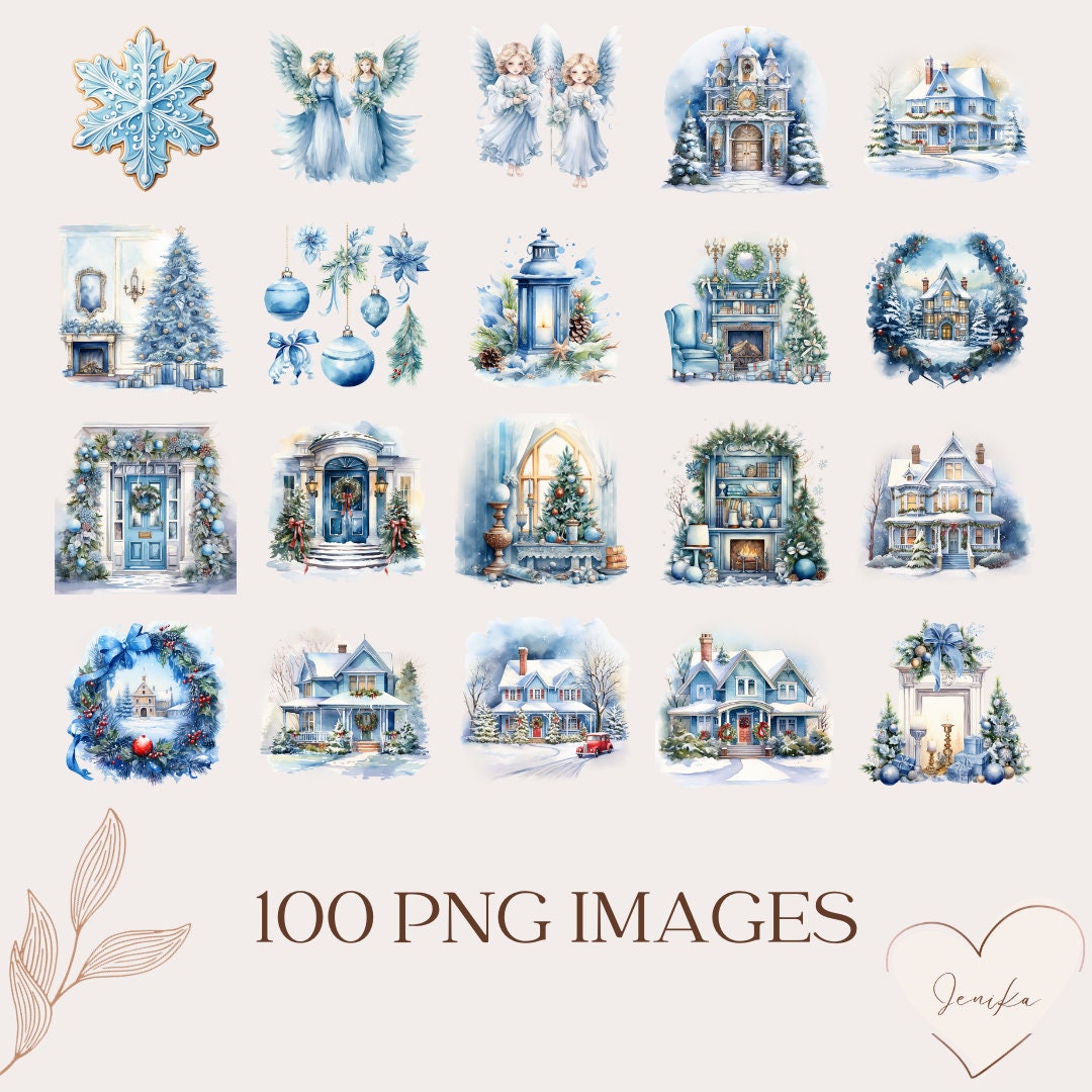 Blue Christmas Clipart Set - 100 Festive PNG Images for Holiday Crafts ...