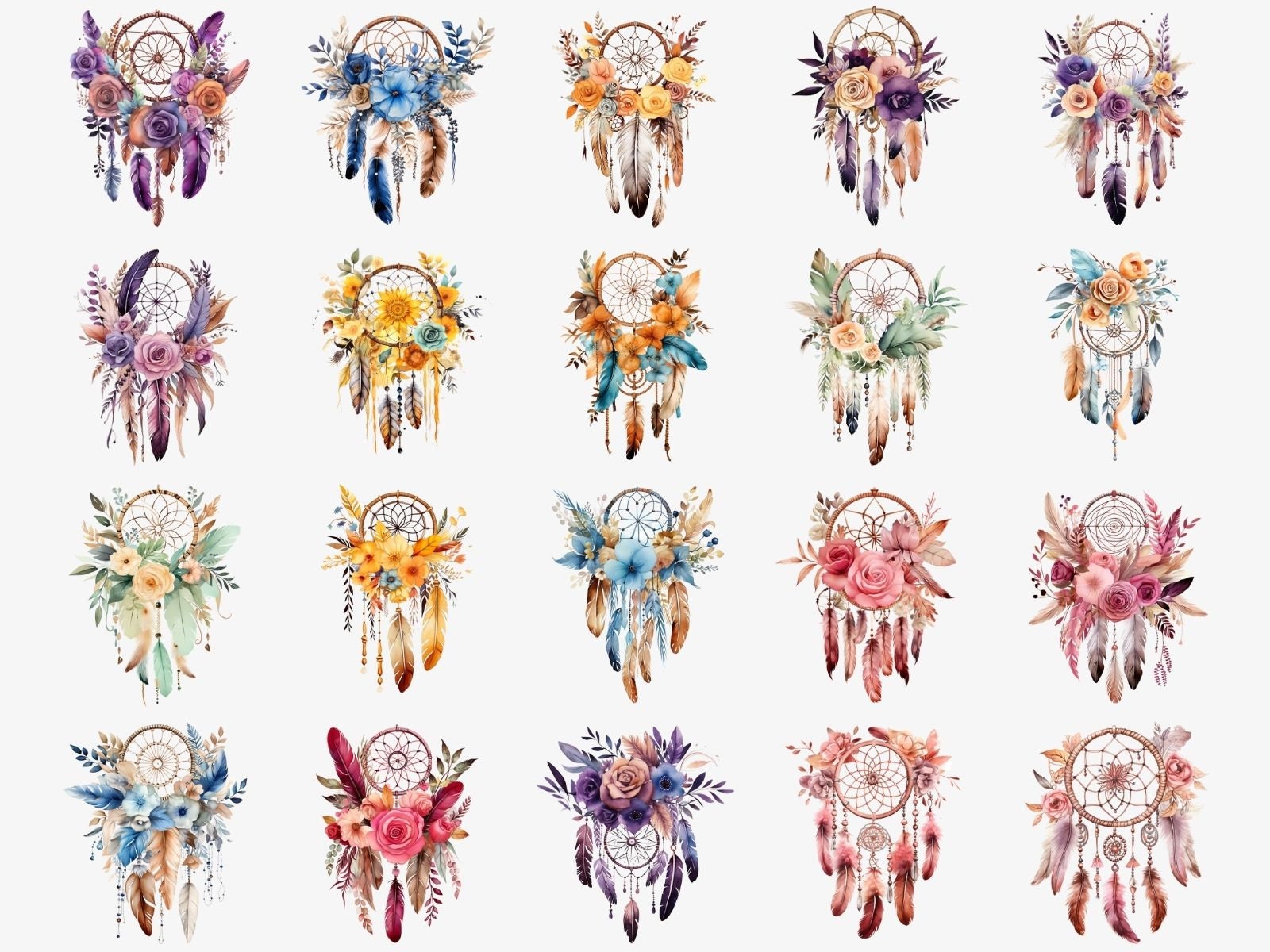 Boho Dreamcatcher Clip Art, Set of 20 PNG, Digital Download, Pink ...