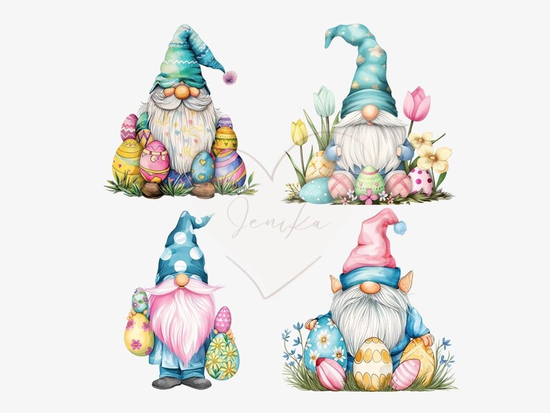 Easter Gnome Clip Art Set of 20, Cute Spring Gnome Design, Transparent ...