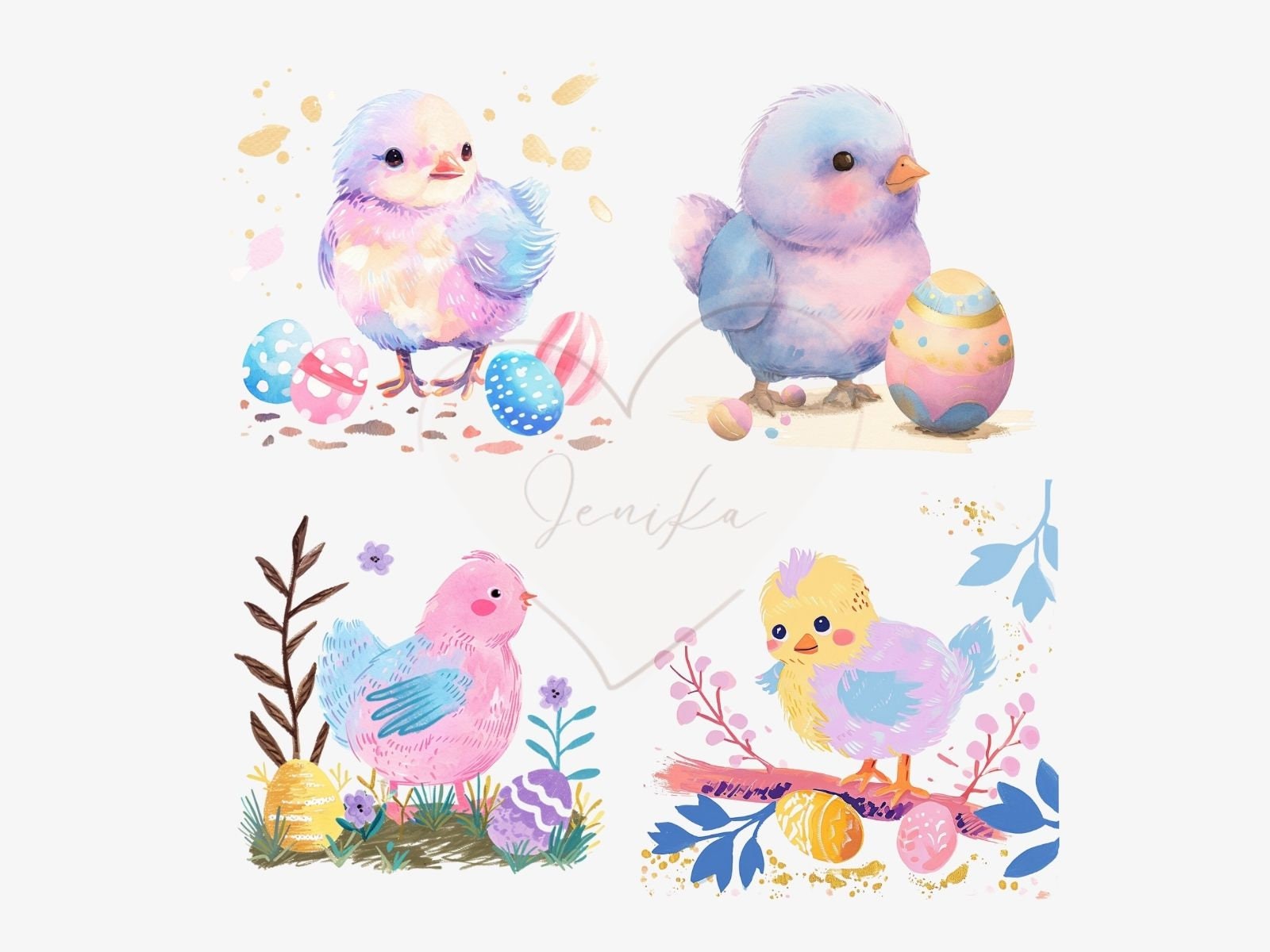 Easter Chick and Eggs Clipart Set - 20 Adorable Illustrations for DIY ...