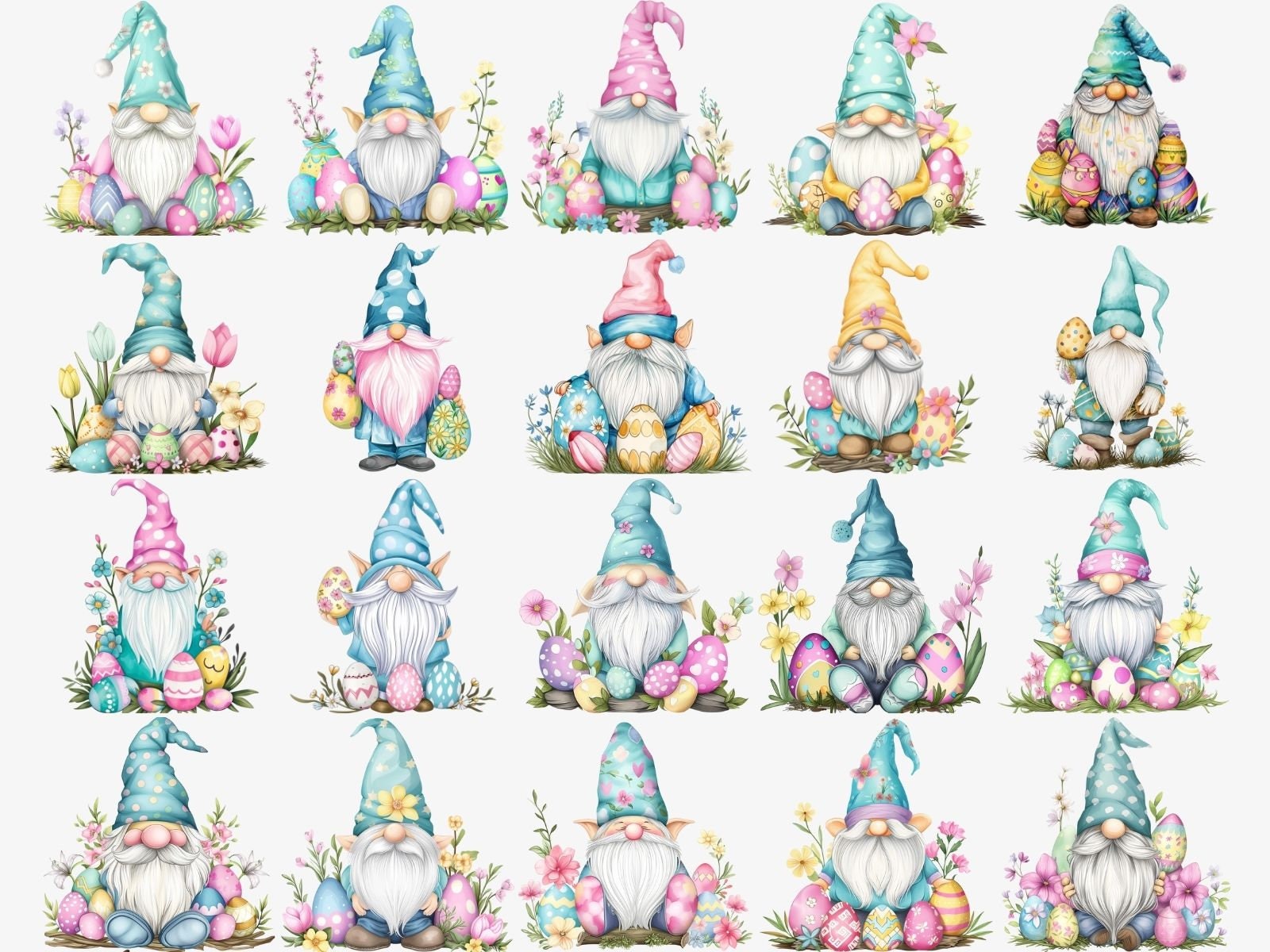 Easter Gnome Clip Art Set of 20, Cute Spring Gnome Design, Transparent ...