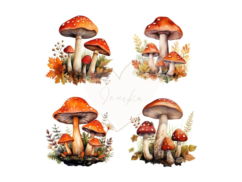 Set of 20 Watercolor Mushroom Clipart Cute Forest Nature Toadstool Clip ...