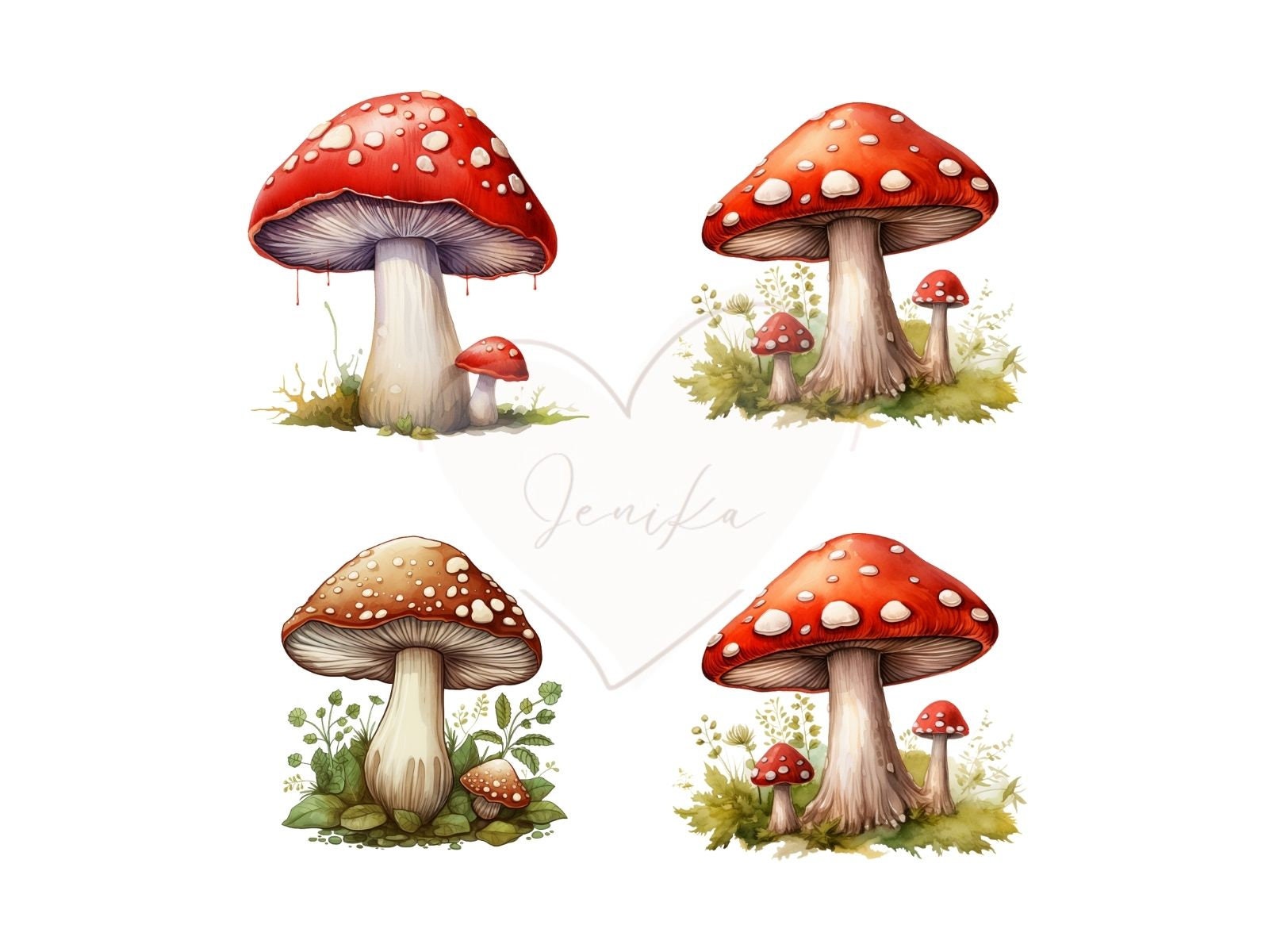 Set of 20 Watercolor Mushroom Clipart Cute Forest Nature Toadstool Clip ...
