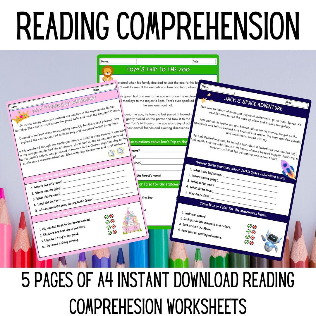 Printable Reading Comprehension Worksheets for Early Learning-set of 5 ...