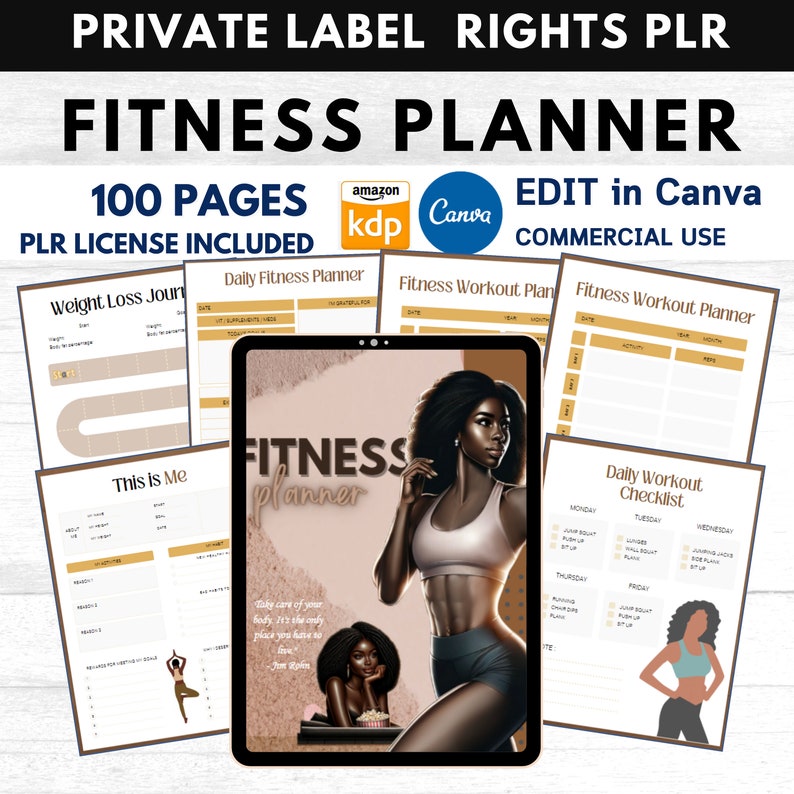 PLR Fitness Planner for KDP Canva Planner and Editable Template, Weight Loss Workout Planner ...