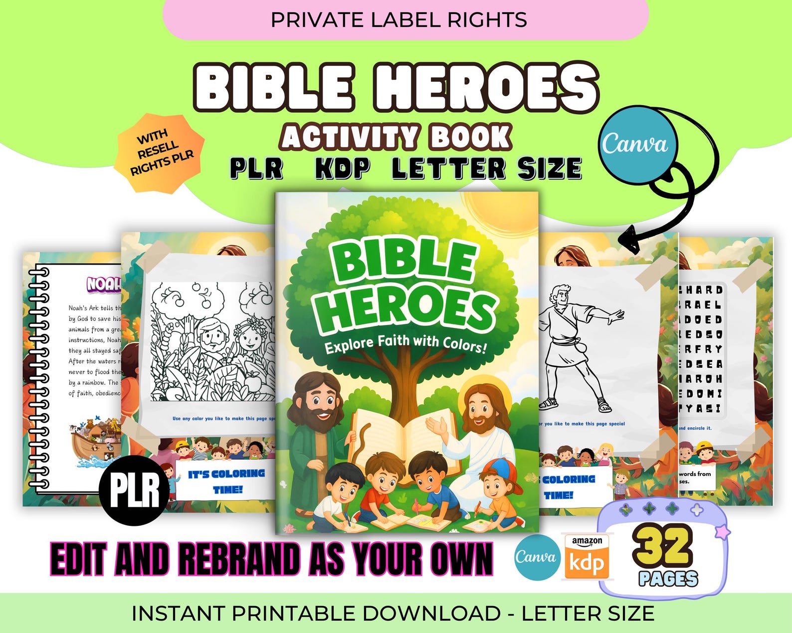 Bible Heroes Activity Book: Christian Coloring & Games (canva Editable ...