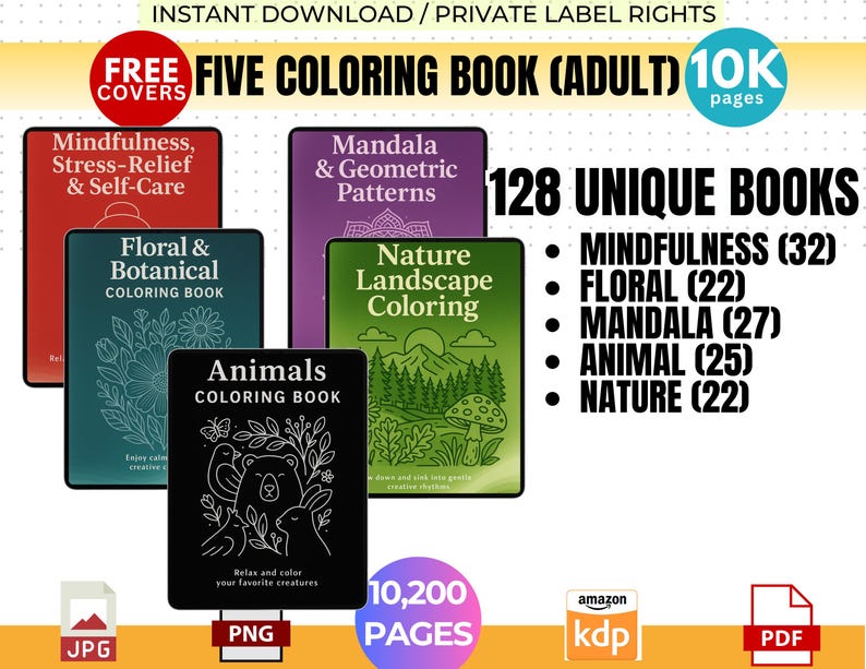 Coloring Book 10000+ Bundle Adult KDP Interior, Stress Relief, Mandalas ...
