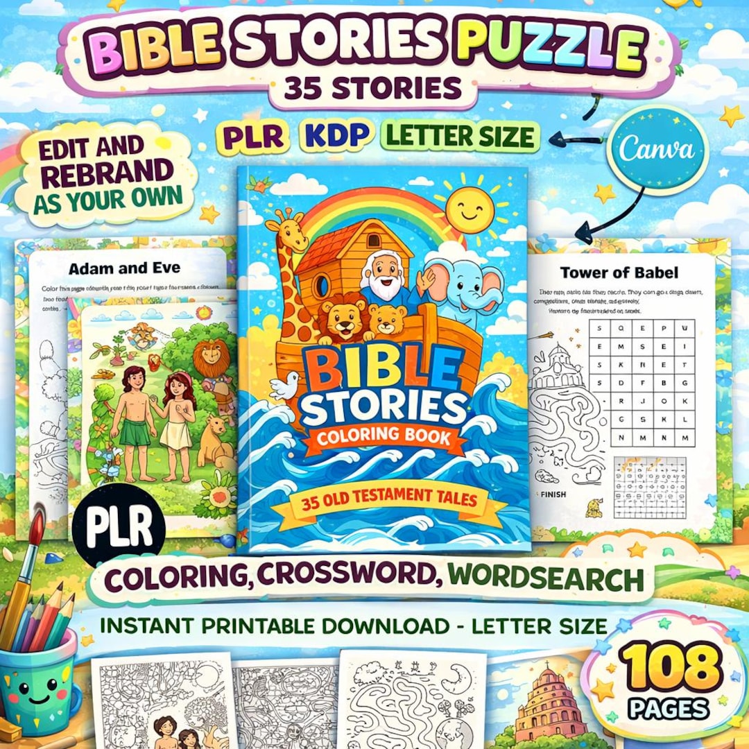35 Old Testament Bible Stories Coloring Book, Canva Templates PLR - Etsy