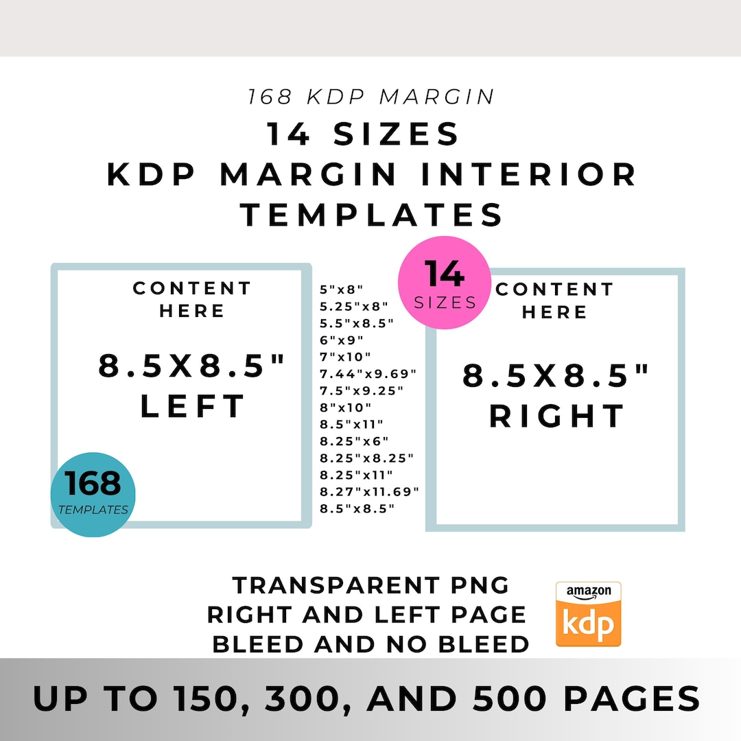 14 Sizes KDP Margin Interior 168 Templates , No Bleed and With Bleed ...