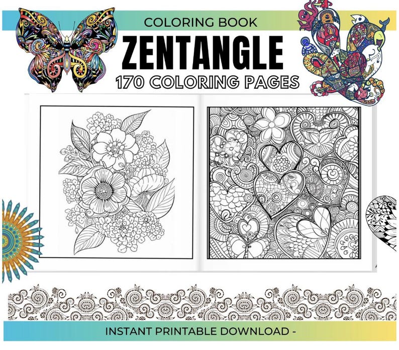170 Zentangle Patterns Coloring Book, Printable Doodle Art Tracing ...