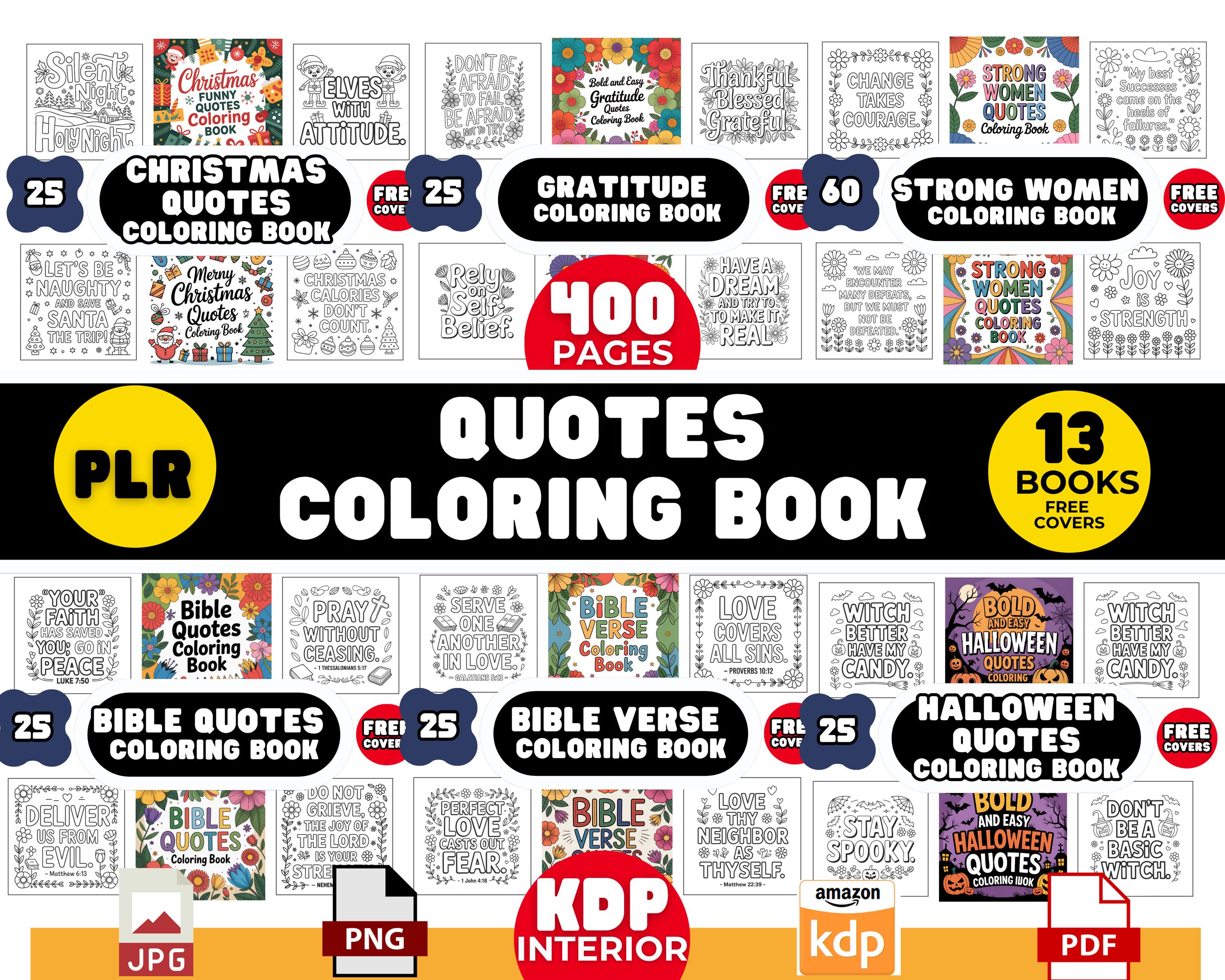 PLR 400+ Quotes Coloring Book Bundle for KDP Interior, Adult, Bible ...