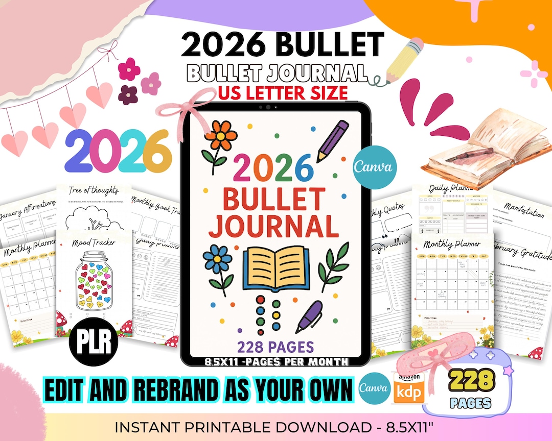 PLR 2026 Bullet Journal Printable Bujo Journal Pages, Digital Planner ...