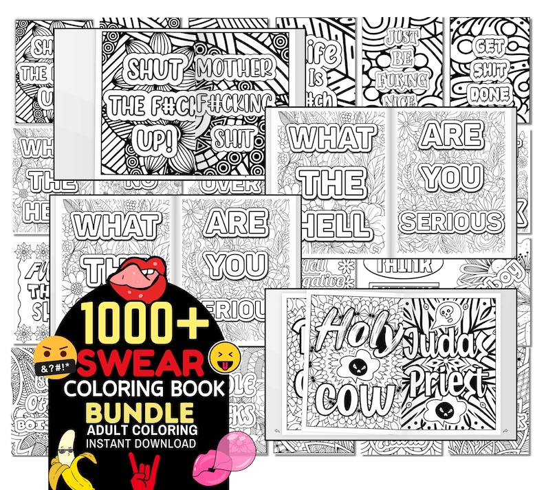 1000 Adult Swear Words Coloring Pages, Printable Coloring Book Funny ...