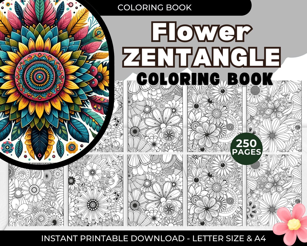 250 Flower Zentangle Coloring Book Bundle Printable KDP Interior Stress ...
