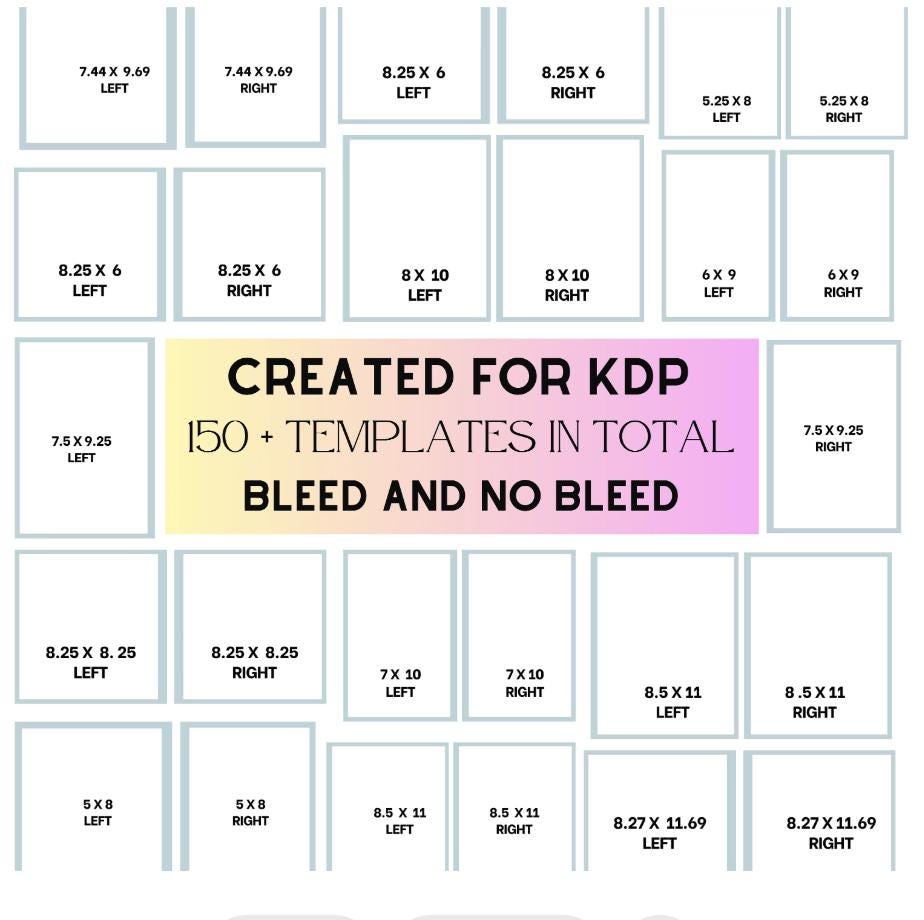 14 Sizes KDP Interior Templates for Margins - 5" X 8 to 8.25" X 11 ...