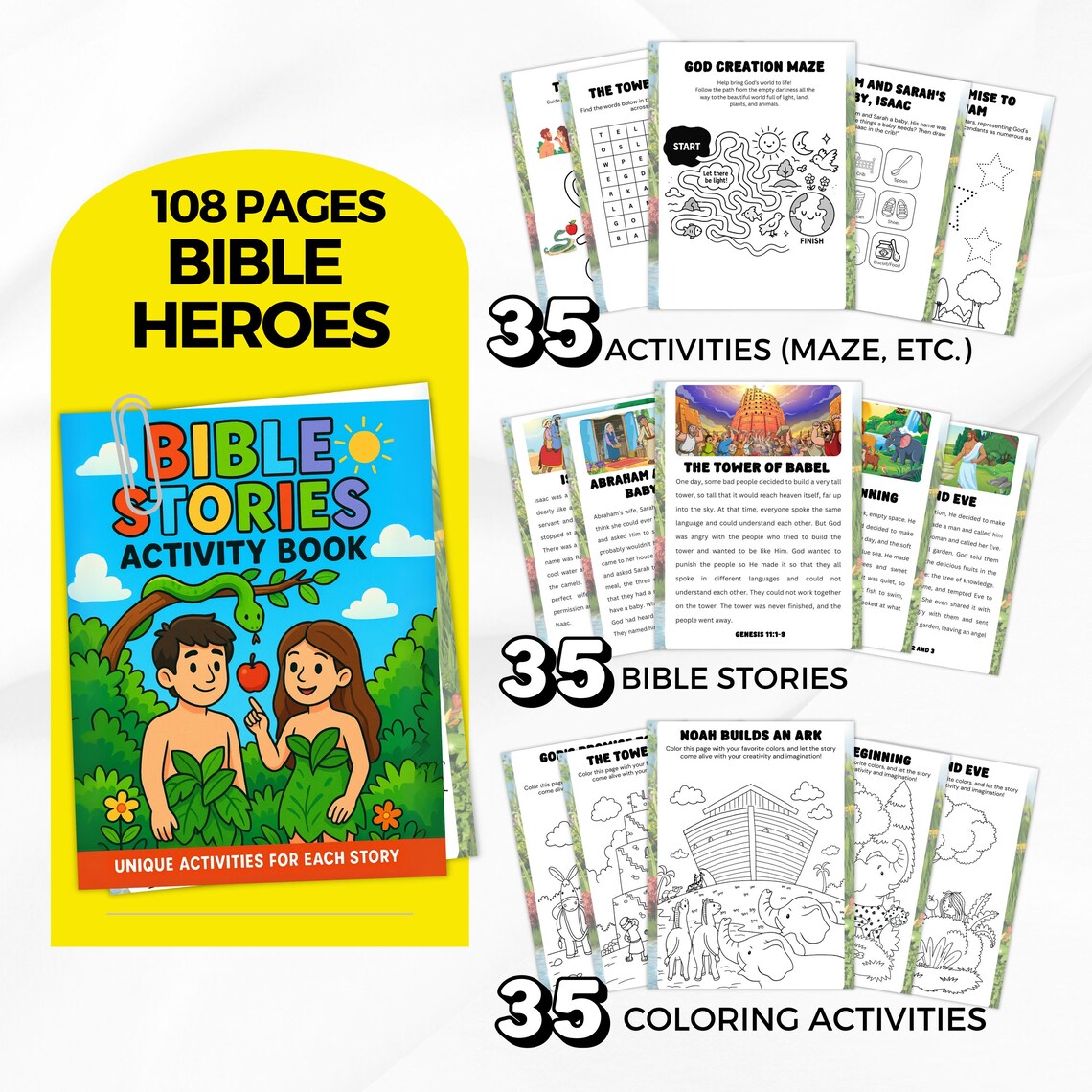 Bible Activity Book for Kids, Sunday School Activities Children, Bible ...