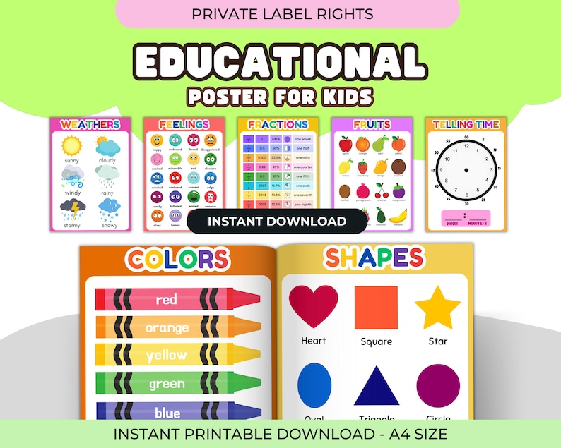 43 Educational Posters Bundle: Canva Editable, PLR Resell, Pre-k ...